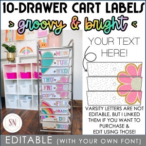 Groovy Classroom Decor | 10 Drawer Cart Labels - Etsy