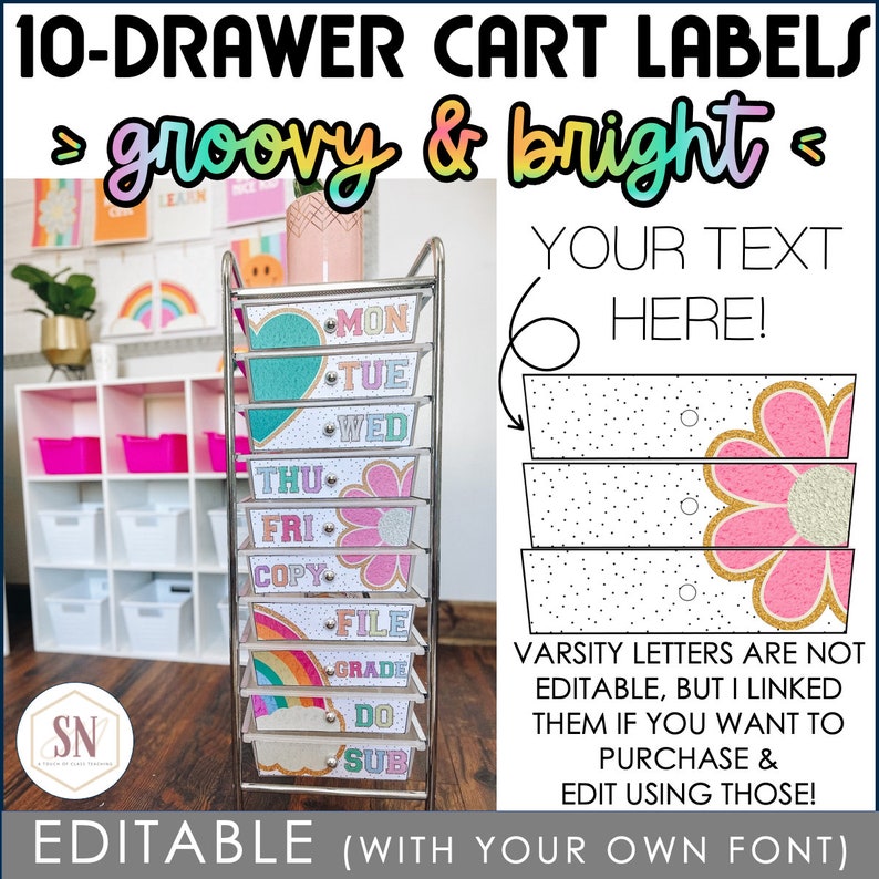 Groovy Classroom Decor 10 Drawer Cart Labels - Etsy
