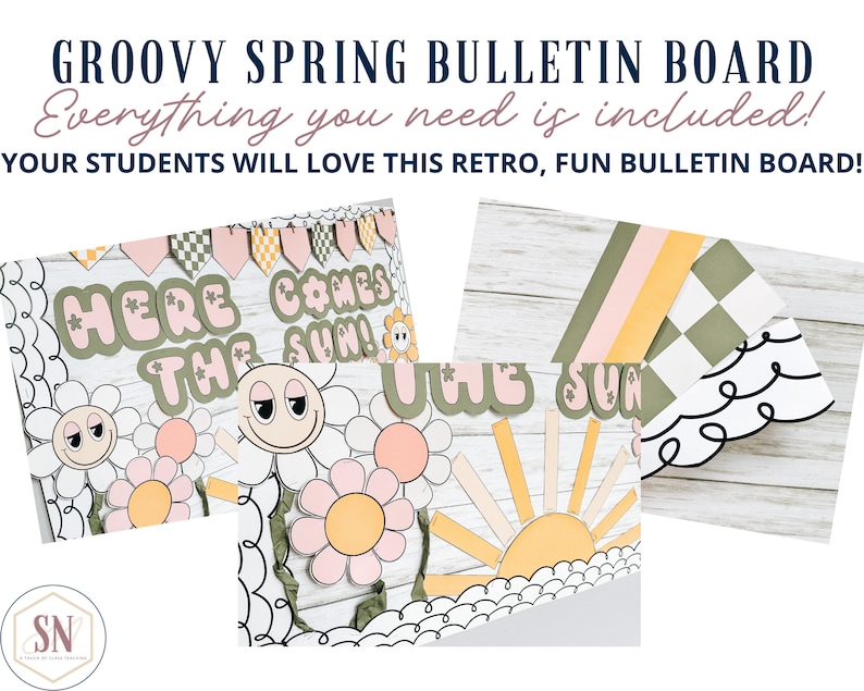 Groovy Spring Bulletin Board Board April Sun & Flowers - Etsy