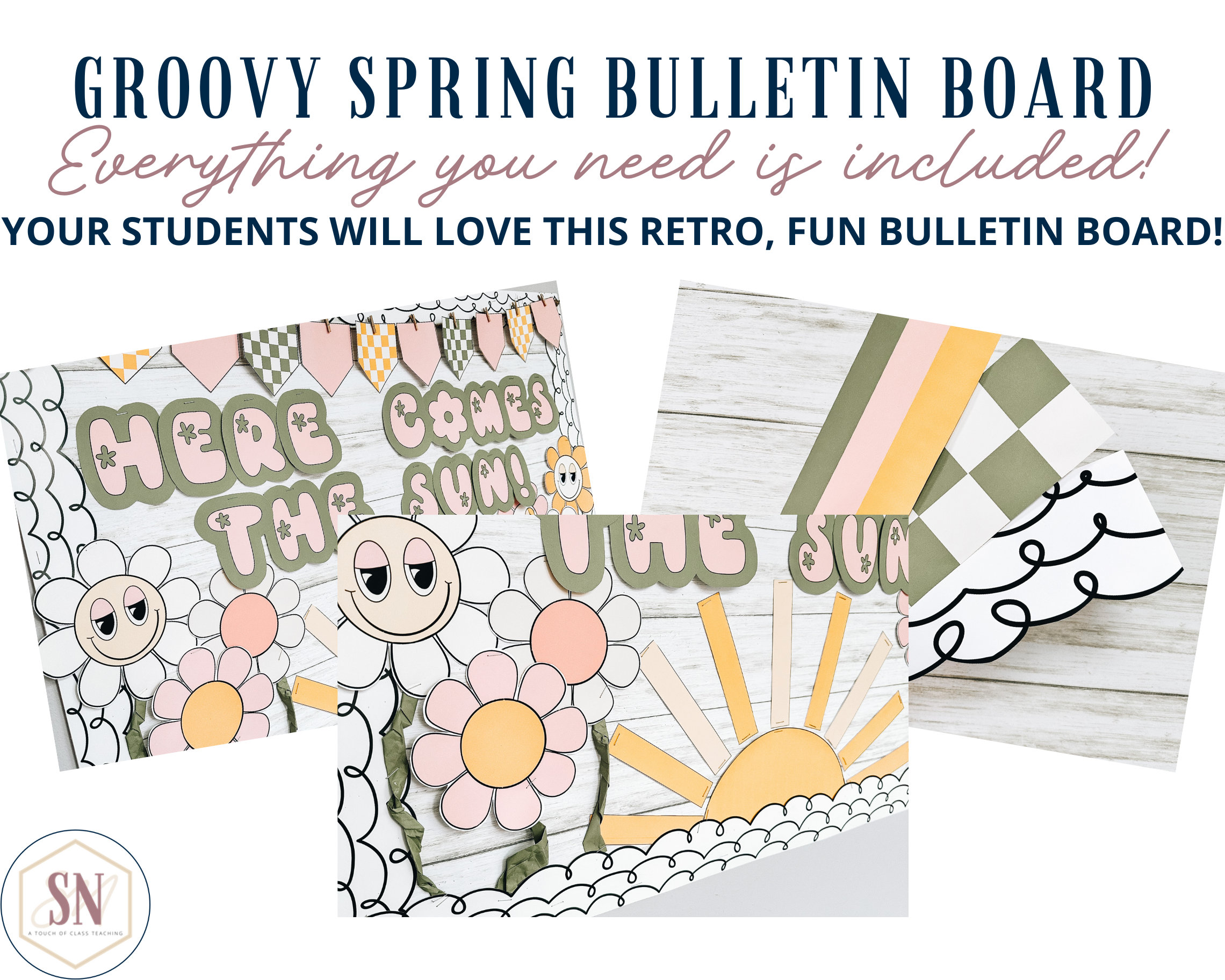 Groovy Spring Bulletin Board Board | April Sun & Flowers Bulletin Kit ...