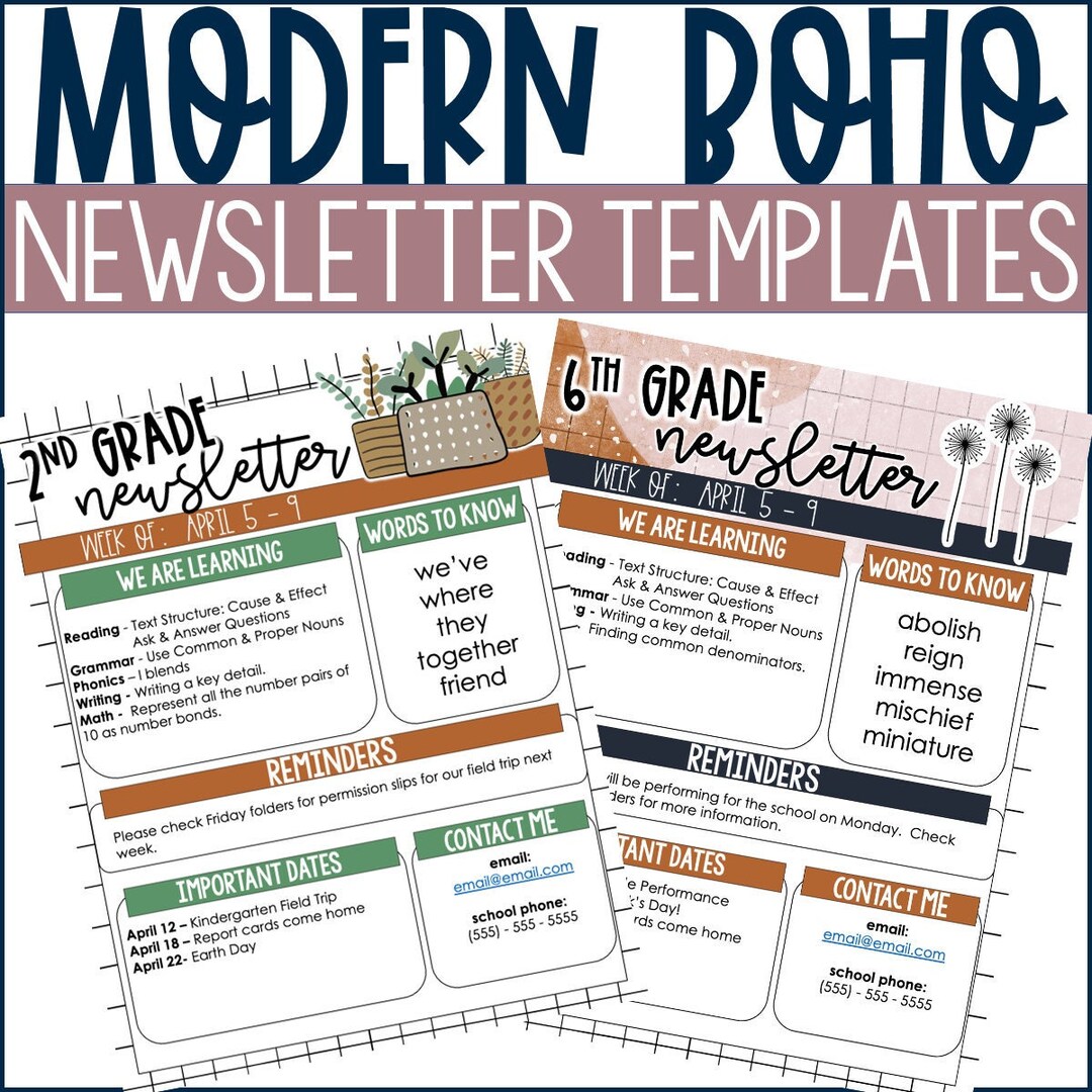 Modern Boho Newsletter Templates - Etsy
