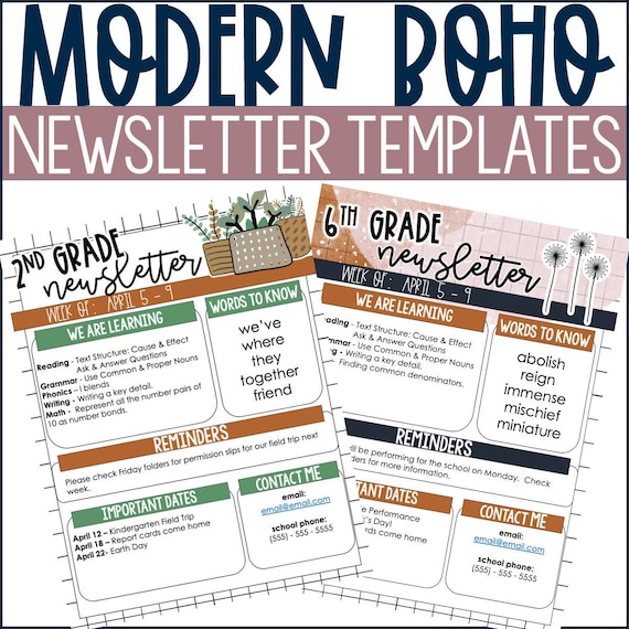 Modern Boho Newsletter Templates - Etsy