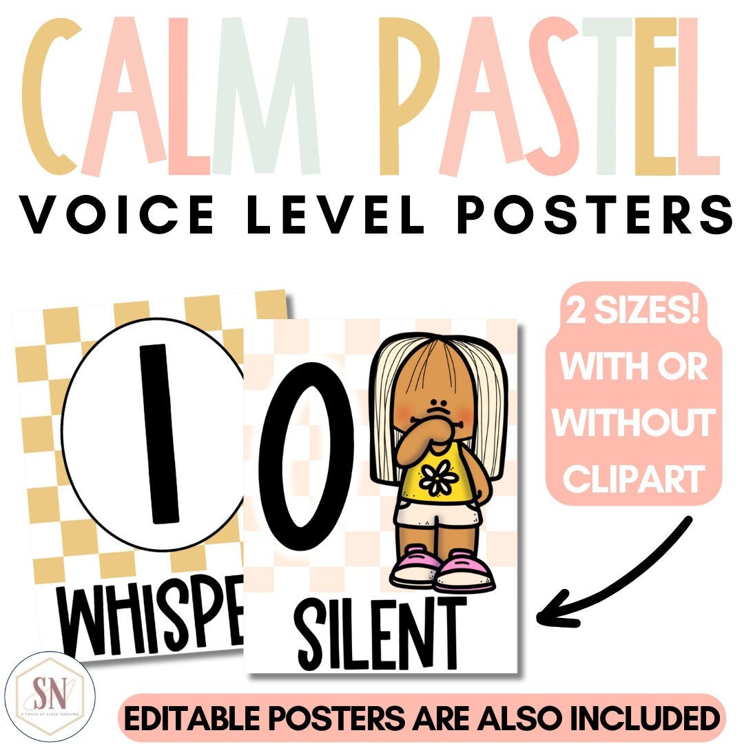 Calm Pastel Classroom Decor | Voice Level Posters | Editable | *NEW - Etsy