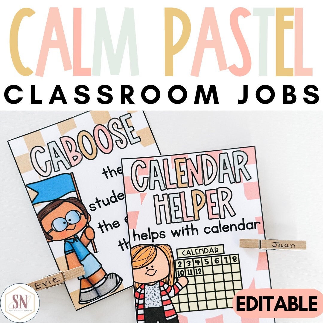Calm Pastel Classroom Decor | Classroom Jobs Kit | Editable | *NEW - Etsy