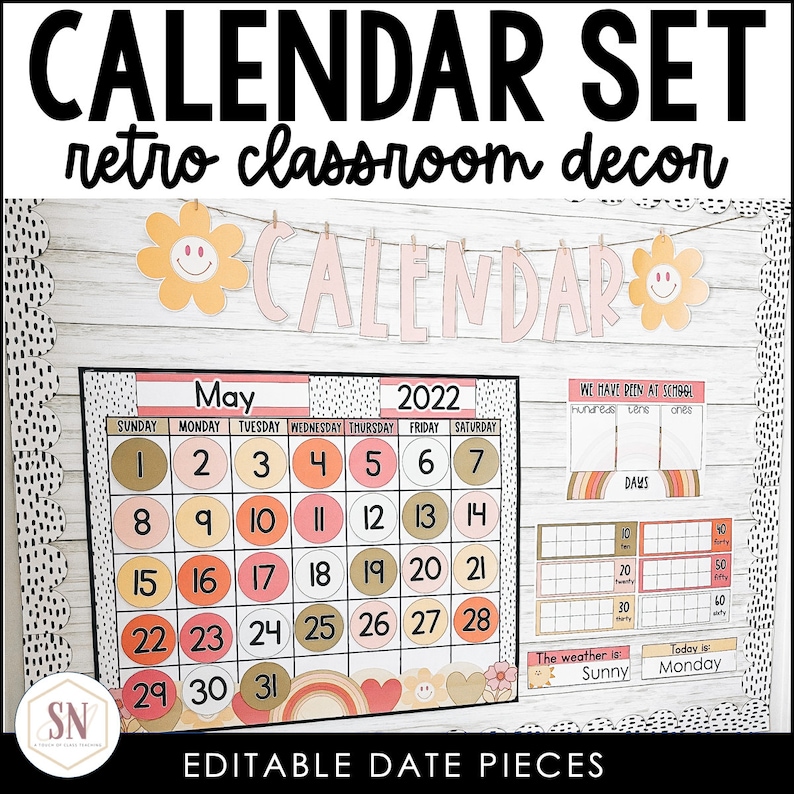 Retro Classroom Decor Calendar Kit - Etsy