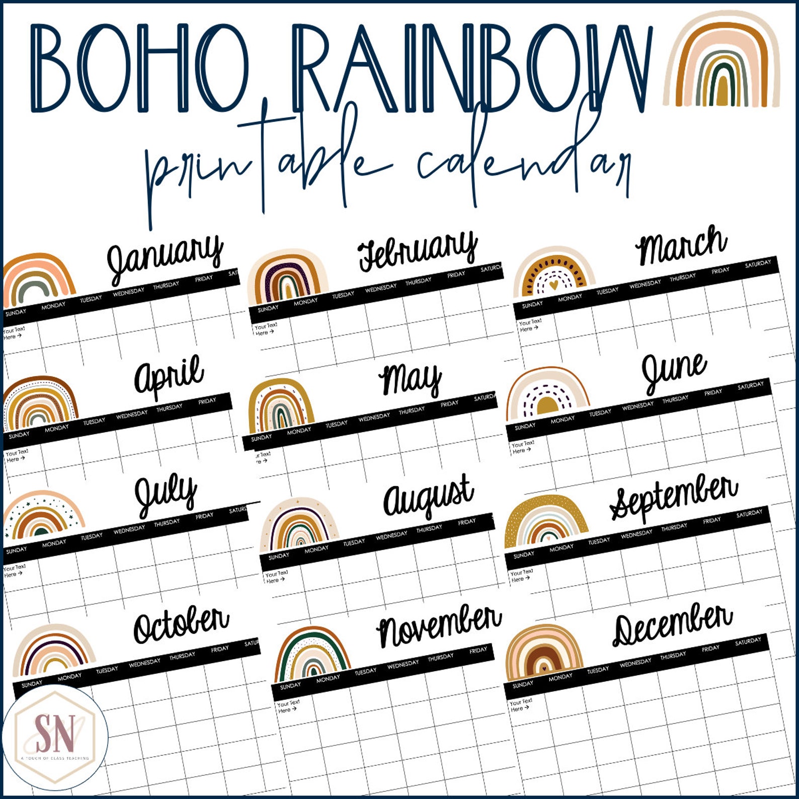 Boho Rainbow Binder Covers Helpful Forms & Calendar - Etsy