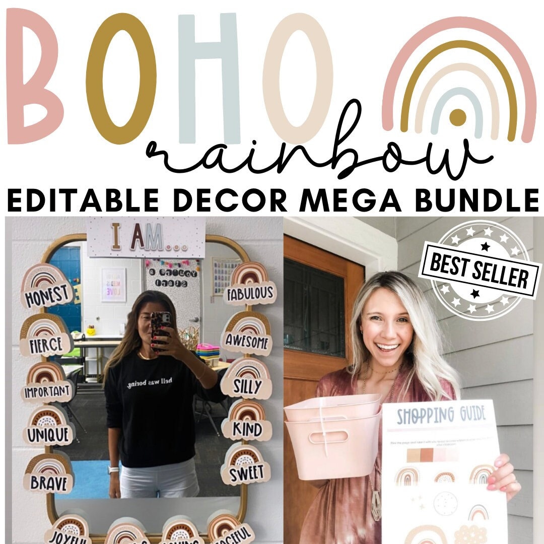 Boho Rainbow Classroom Decor Neutral Rainbow Decor Bundle - Etsy