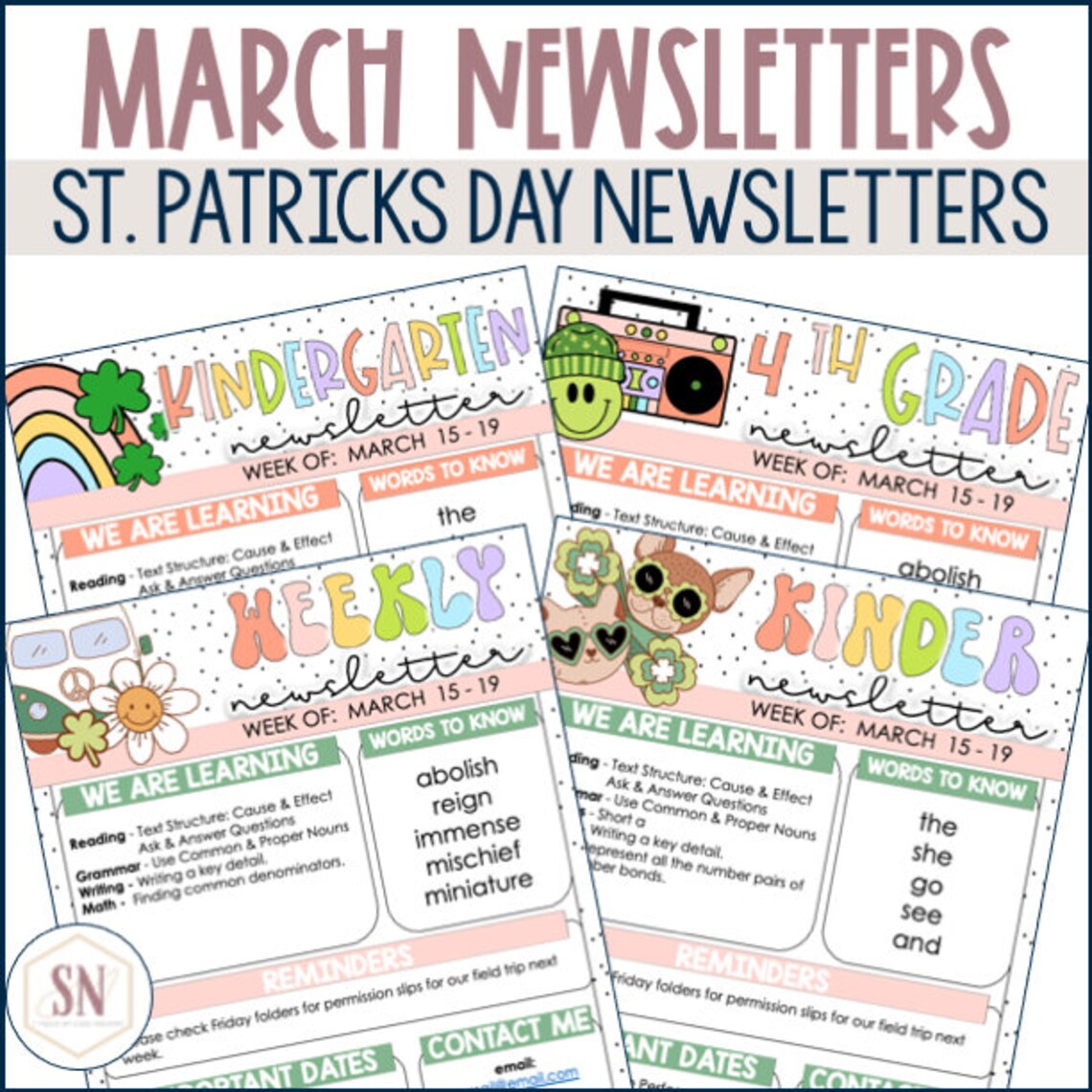 St. Patrick's Day Newsletters | March Classroom Newsletter Templates - Etsy