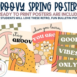 Groovy Spring Classroom Posters | April Retro Flowers Printable ...