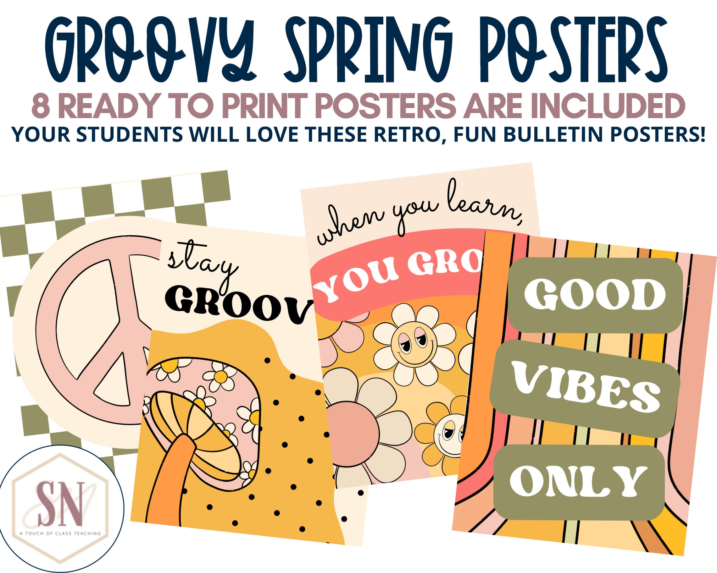 Groovy Spring Classroom Posters | April Retro Flowers Printable ...