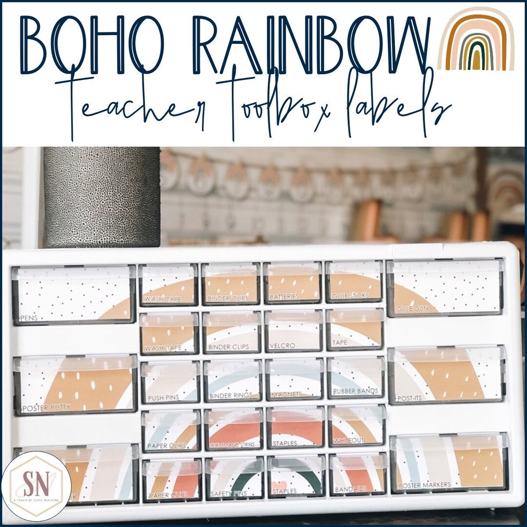 Boho Rainbow Teacher Toolbox Labels - Etsy