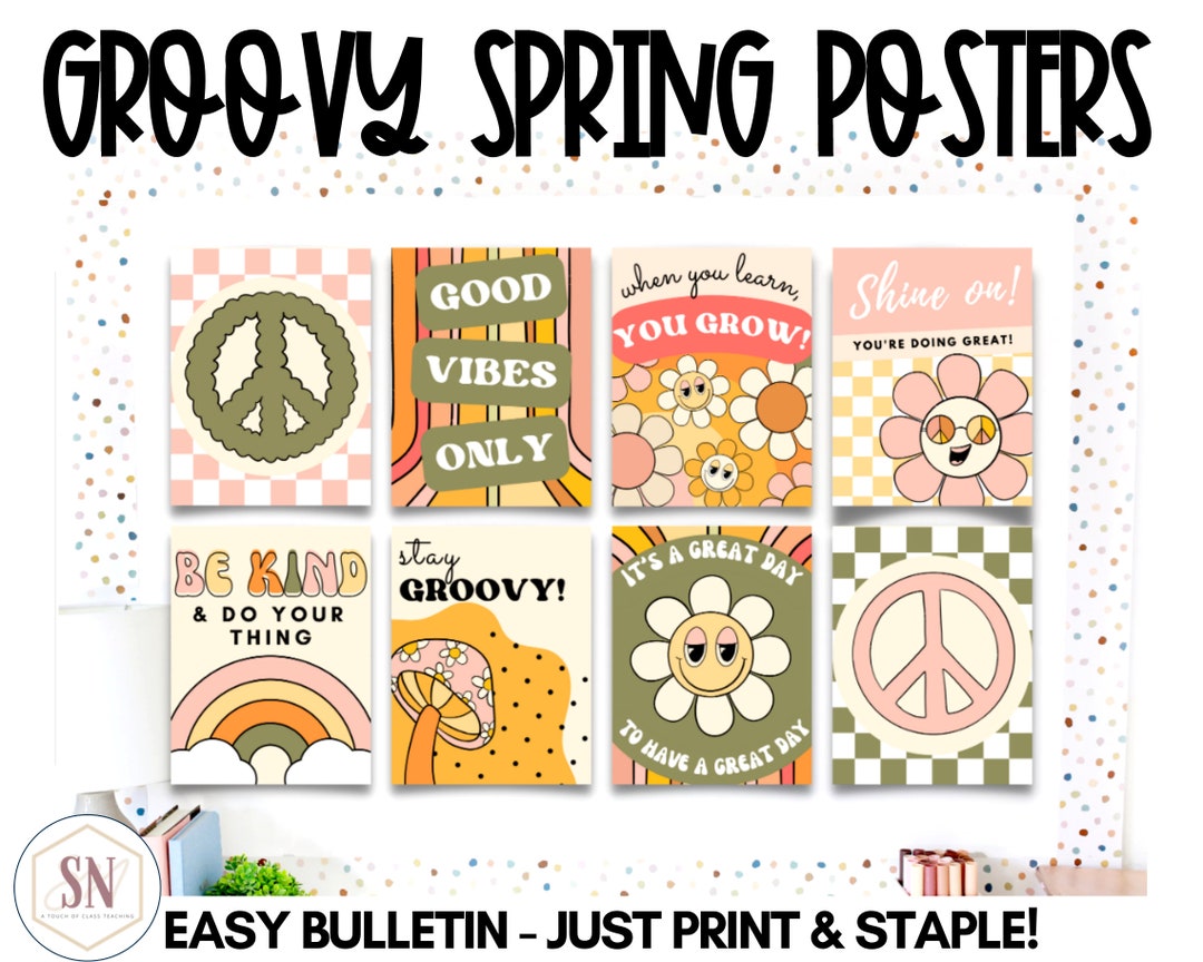 Groovy Spring Classroom Posters | April Retro Flowers Printable ...