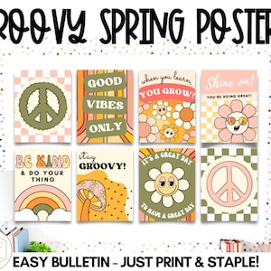 Groovy Spring Classroom Posters | April Retro Flowers Printable ...
