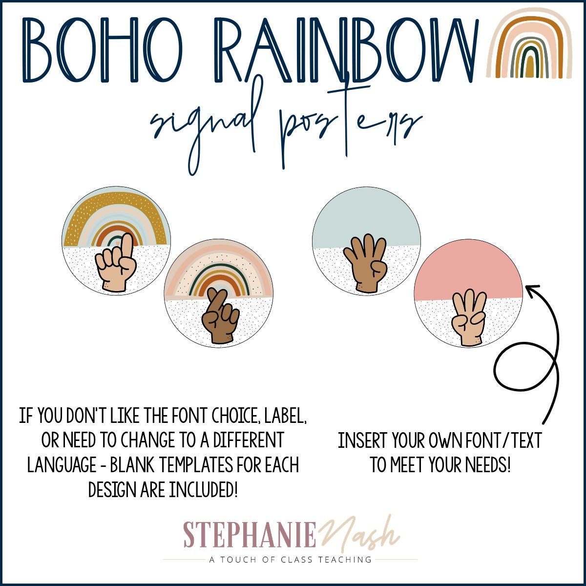 Boho Rainbow Hand Signal Posters - Etsy
