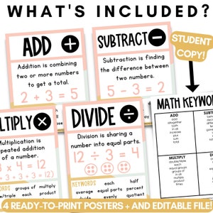 Calm Pastel Classroom Decor Math Operations Key Words - Etsy