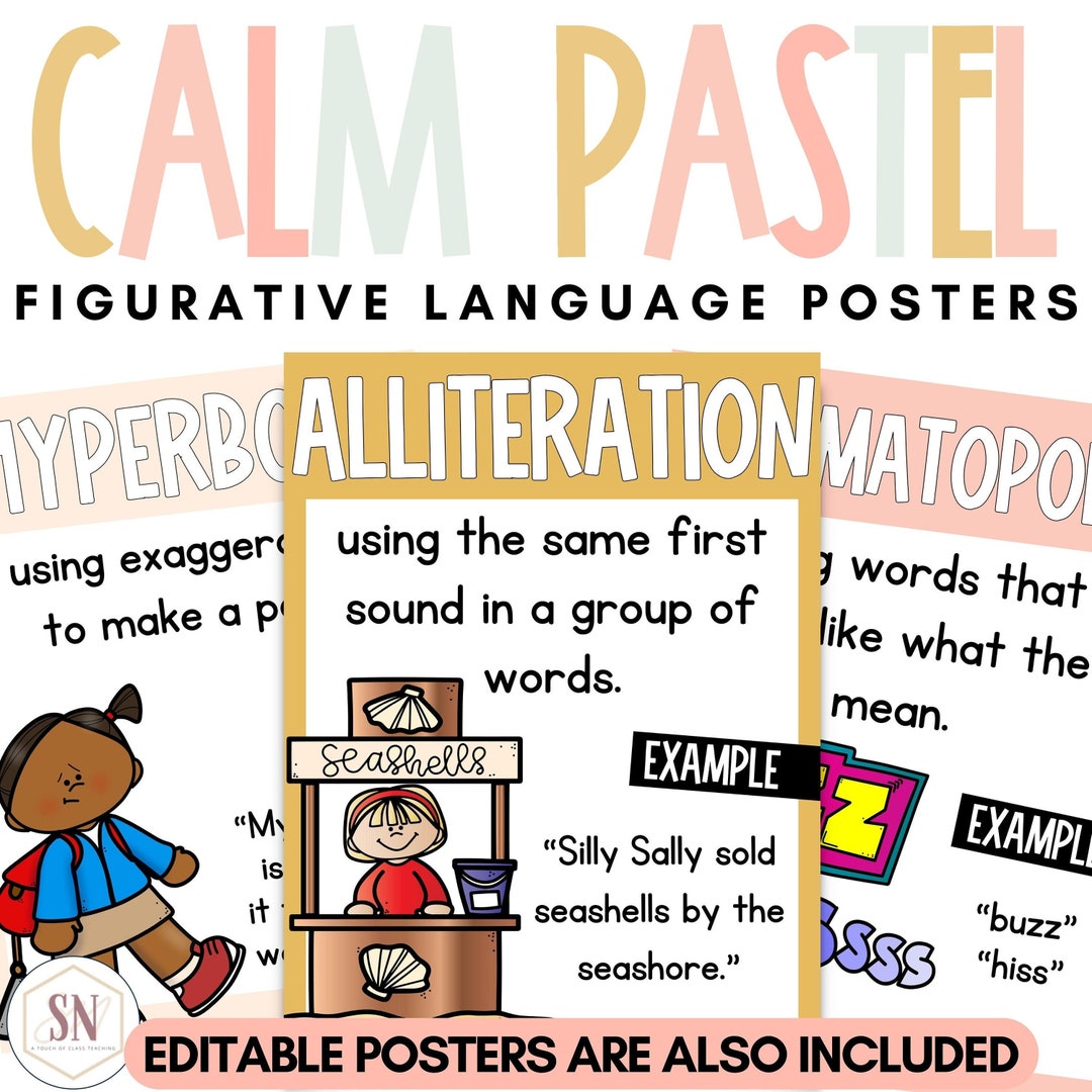 Calm Pastel Classroom Decor | Figurative Language Posters | Editable ...