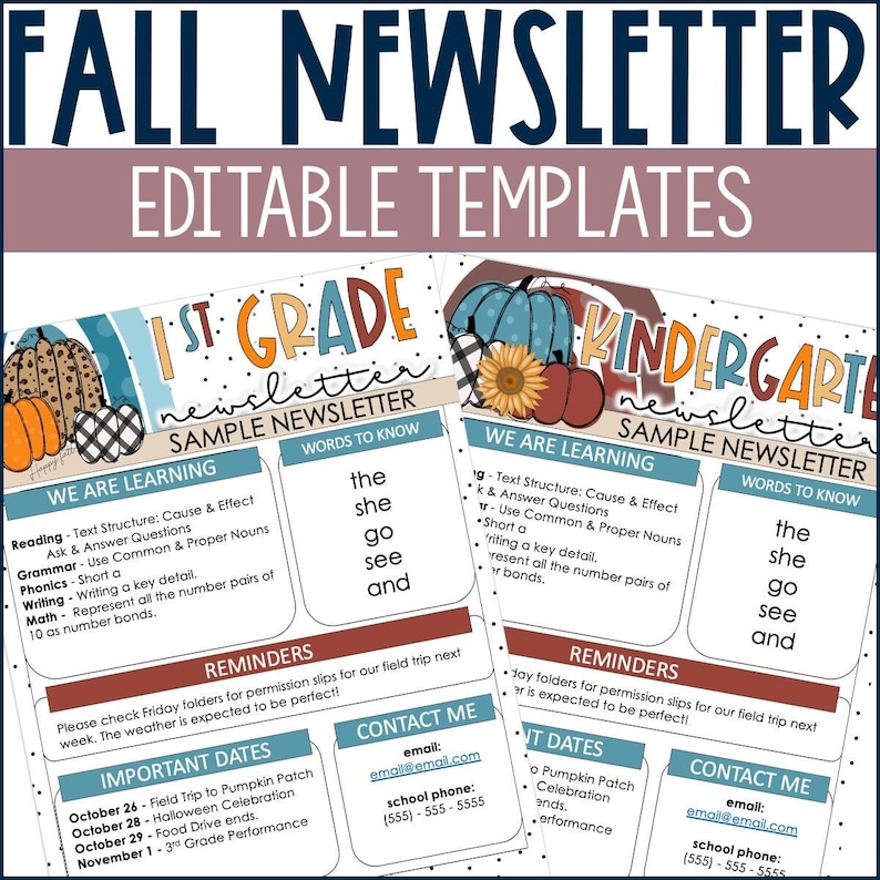 Fall Newsletter Templates - Etsy