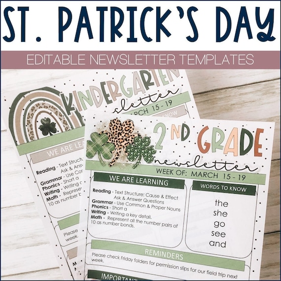 St. Patrick's Day Newsletter Templates - Etsy