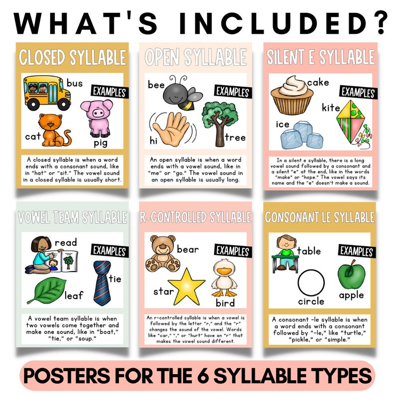 Calm Pastel Classroom Decor | Syllable Posters | *NEW - Etsy