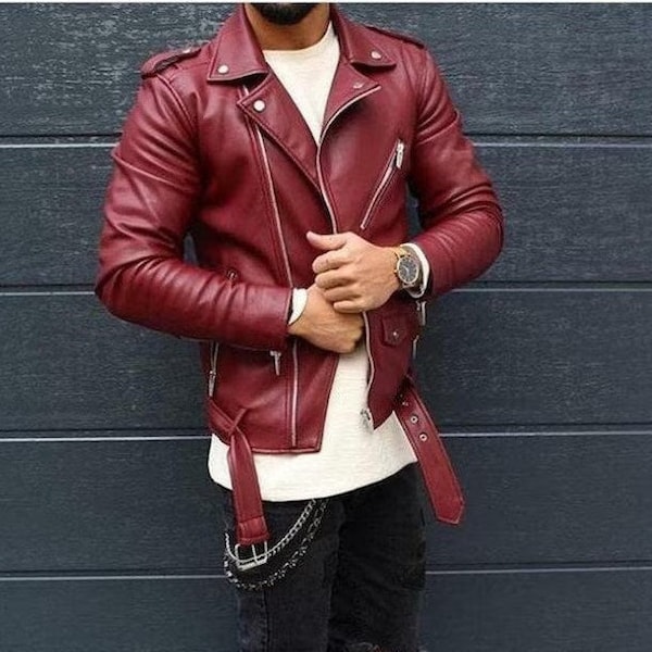 Burgundy Motorcycle Jacket - Etsy