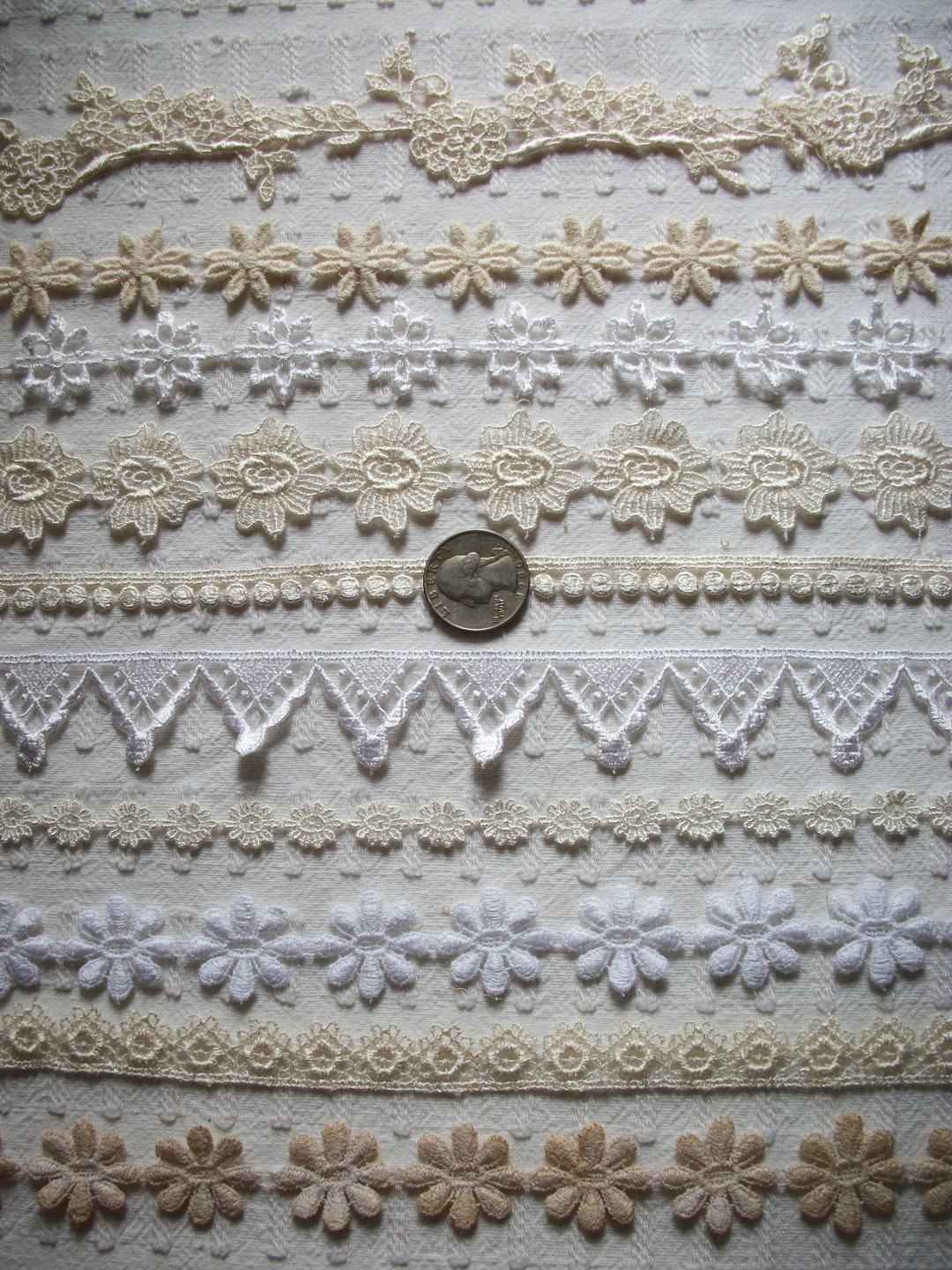 Applique Lace Trims, Vintage Applique Lace Sampler Bundle, 3+ Yards, 10 ...