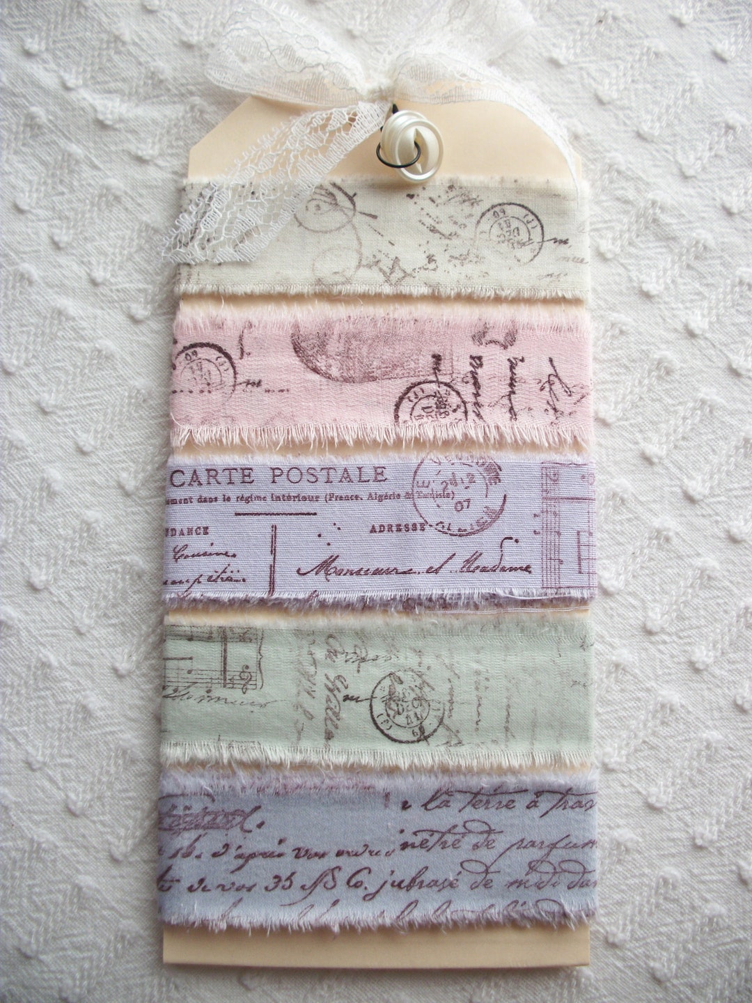 Hand Stamped French Fabric Ribbon Strips, Shabby Chic Style, 5+ Yards ...