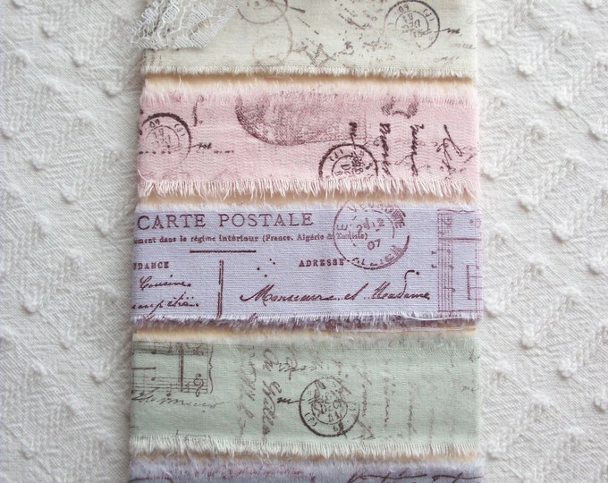 Hand Stamped French Fabric Ribbon Strips, Shabby Chic Style, 5+ Yards ...