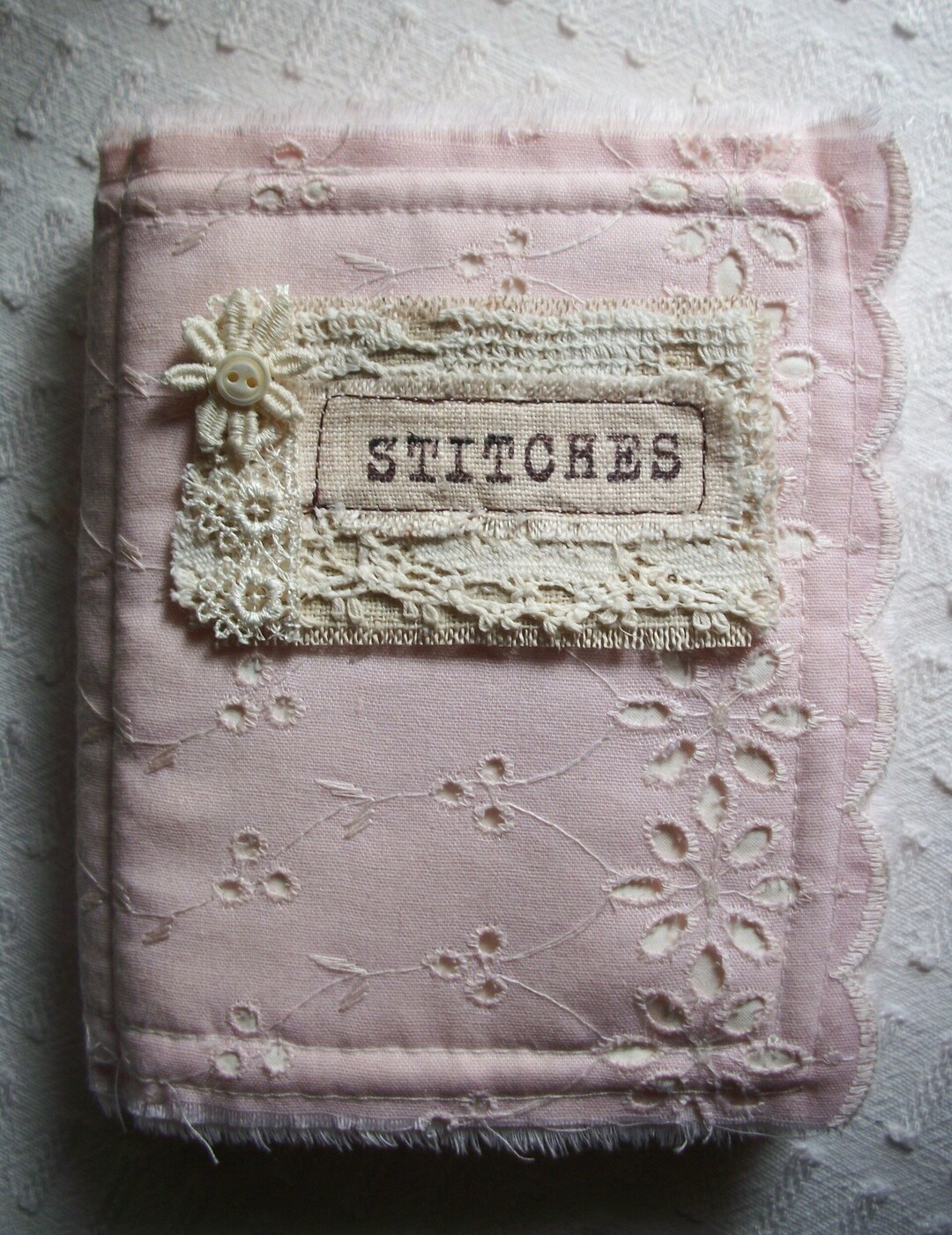 Mini Fabric Stitch Book, 6 X 4.5 Fabric Art Journal, Pretty Light Pink ...