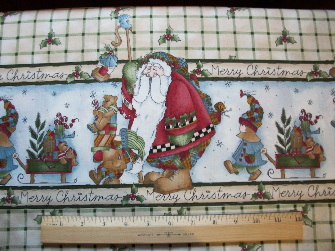Christmas Fabric by the Yard, Vintage Christmas Fabric, Santa Border ...