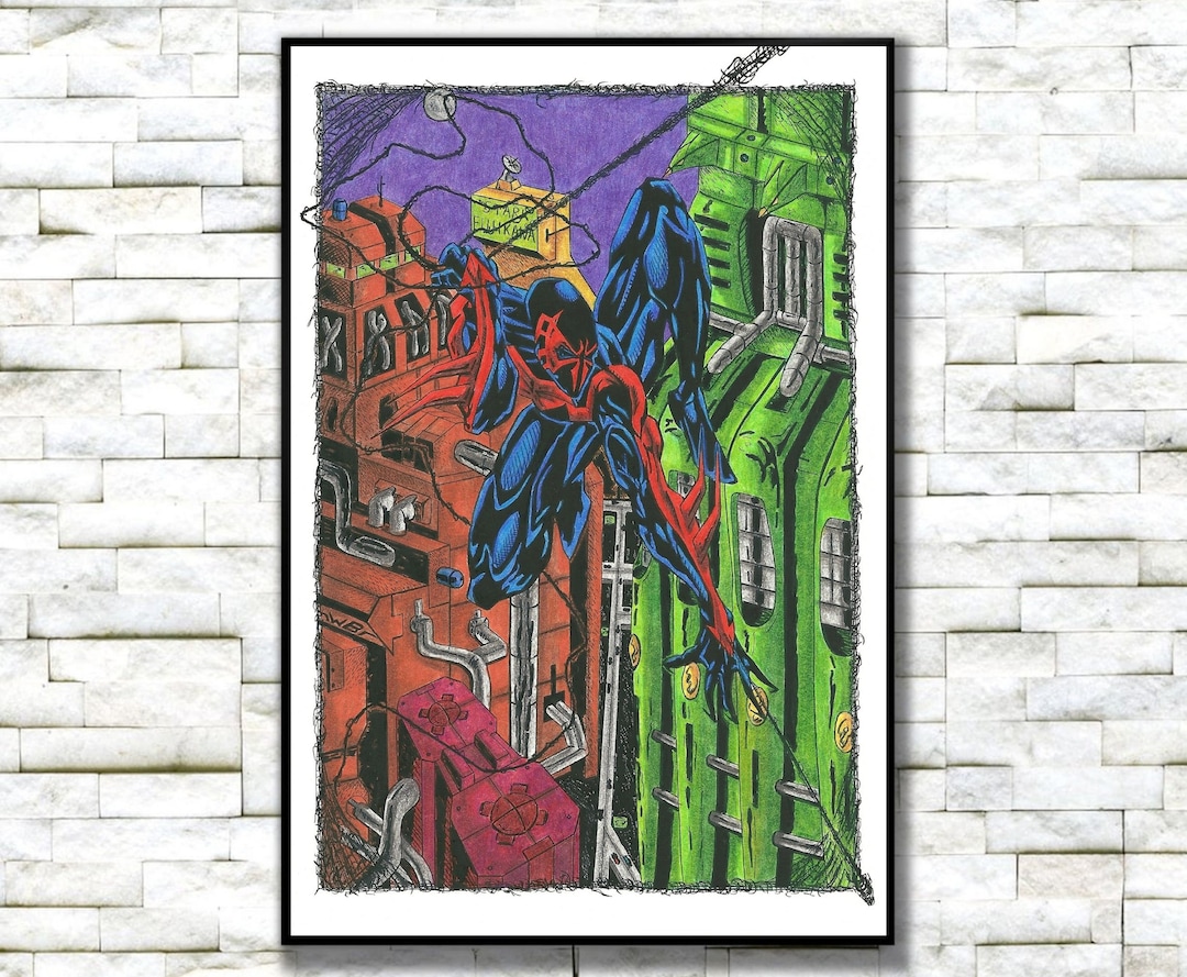 Spider-man 2099 Art Print - Ink & Colored Pencil Drawing - 8.5x11" or ...
