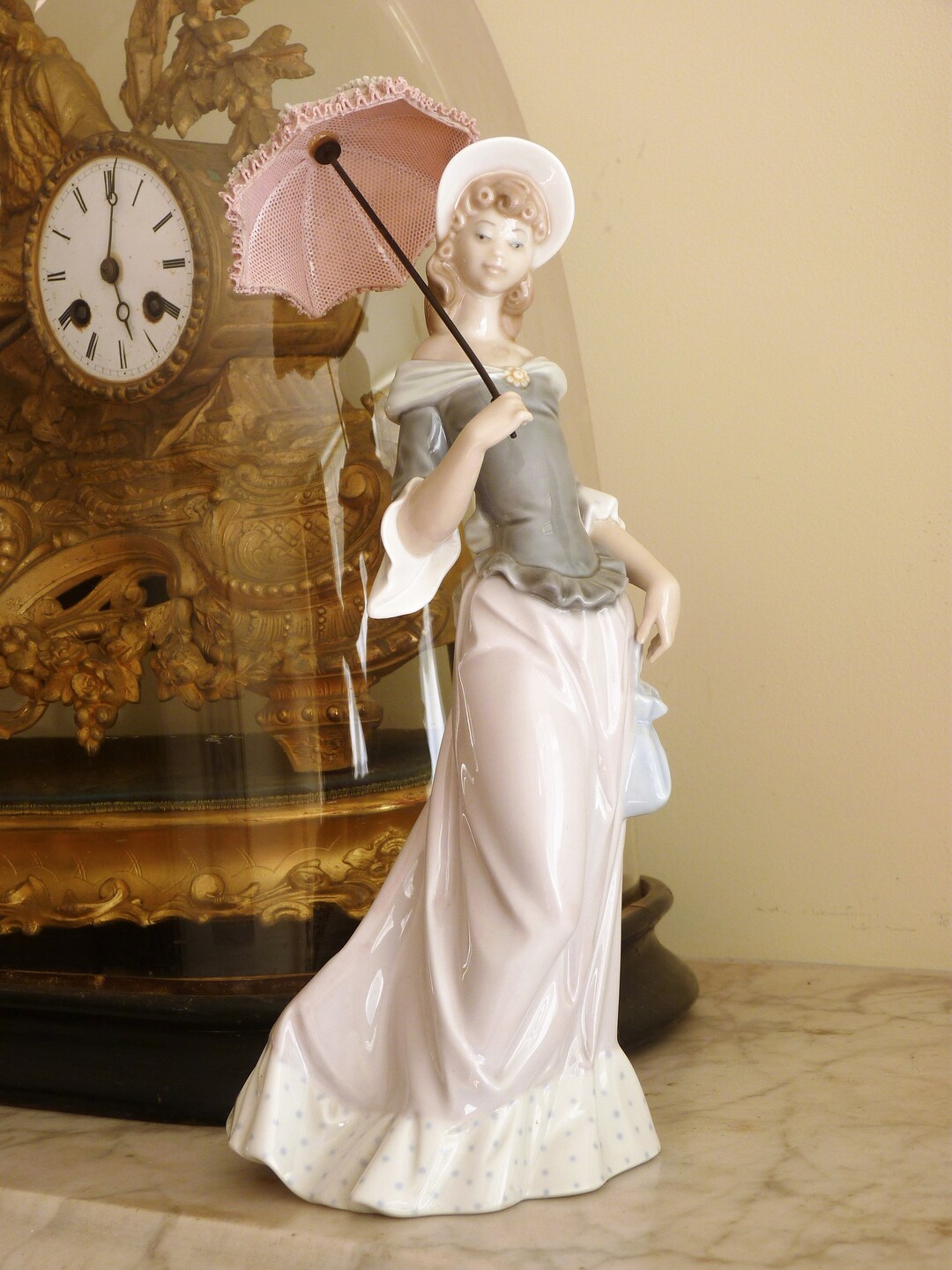 Lladro Figurine Lady With Parasol Porcelain Figure Vintage Etsy