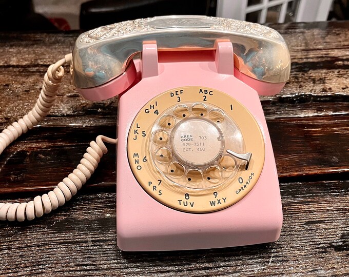 Custom Ivory & Baby Pink Rotary Phone - Silver Handset Cover ...