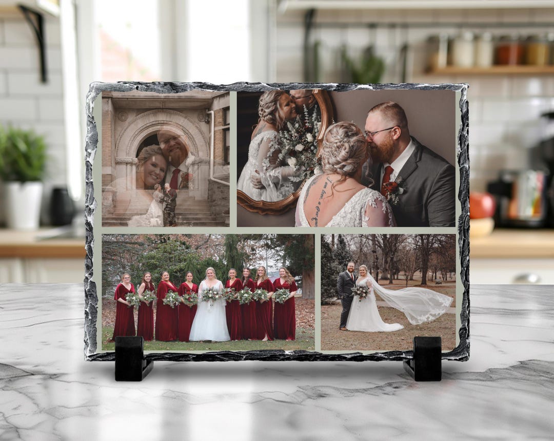 Personalized Photo Collage Slate, Custom Picture on Natural Rock ...