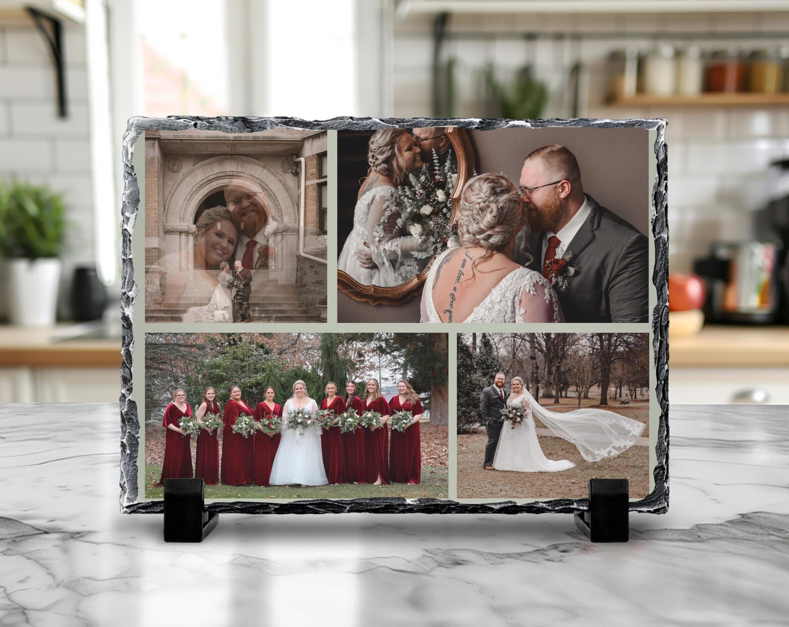 Personalized Photo Collage Slate, Custom Picture on Natural Rock ...