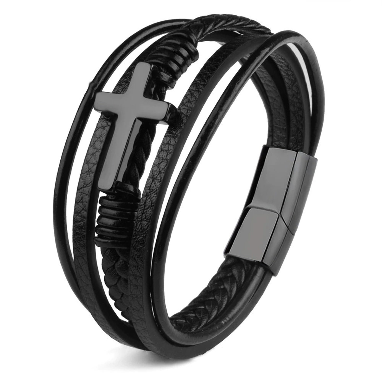 Classic Design Genuine Leather Cross Bracelet for Men and Women ...