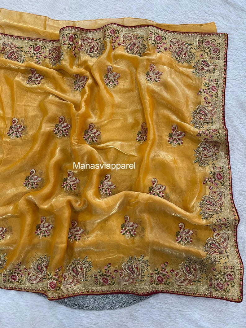 Premium Fandy Satin Silk Saree ,designer Zari Thread and Multi-color ...