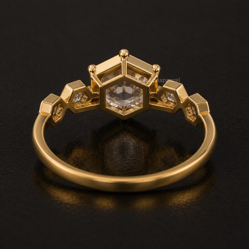 Hexagon Cut Moissanite Engagement Ring, Gold Geometric Ring, Modern ...