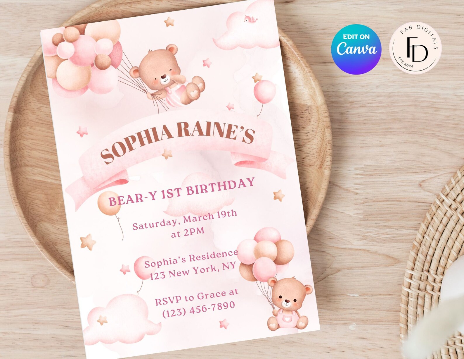 We Can Bearly Wait Bear Invitation, Pink Teddy Bear Birthday Invitation ...