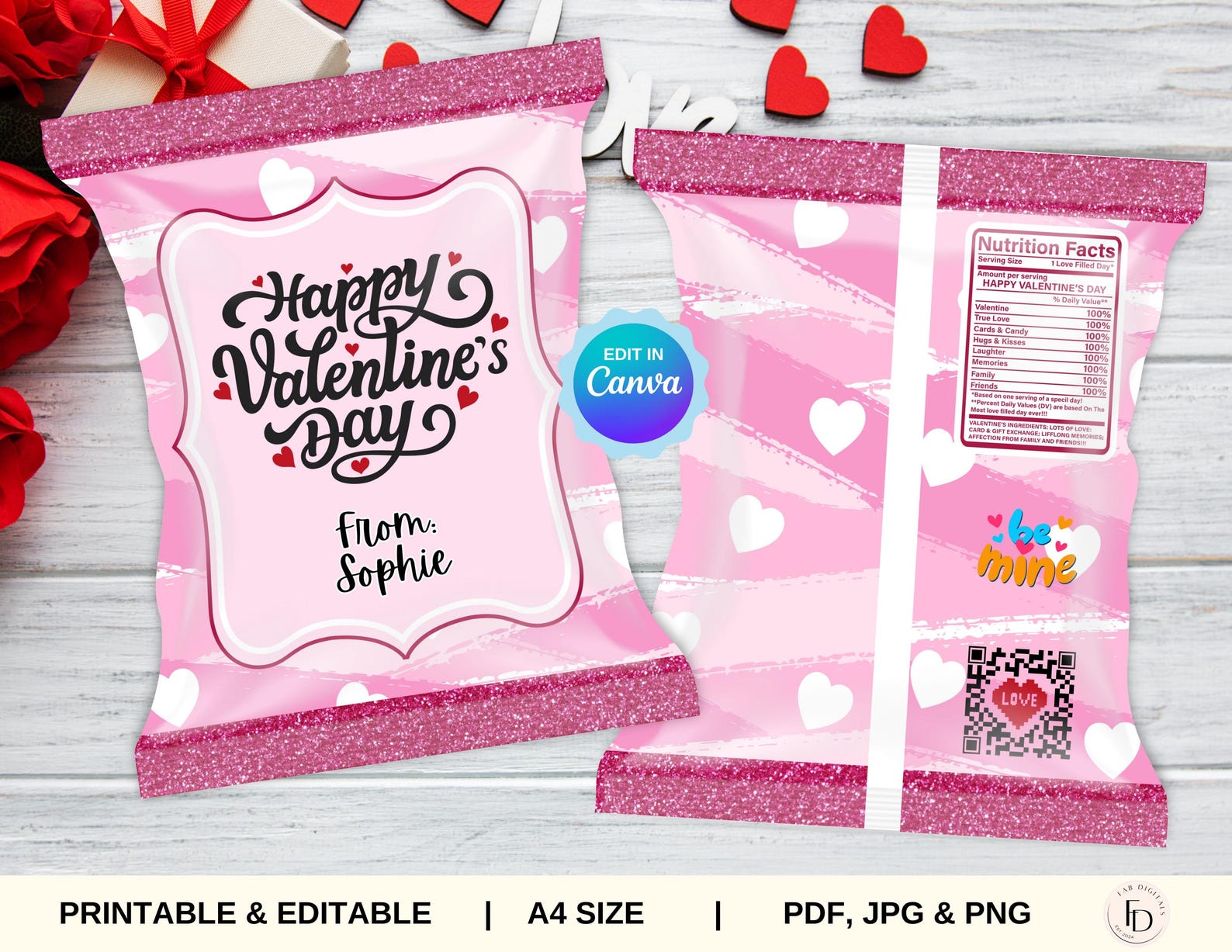 Valentine Chip Bag, Valentine Treat Bag, Valentine Favors, Valentine ...