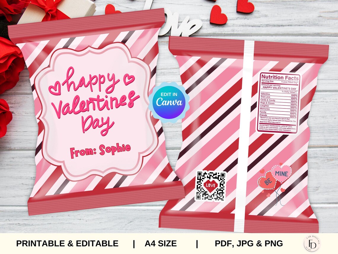 Valentine Chip Bag, Valentine Treat Bag, Valentine Favors, Valentine ...