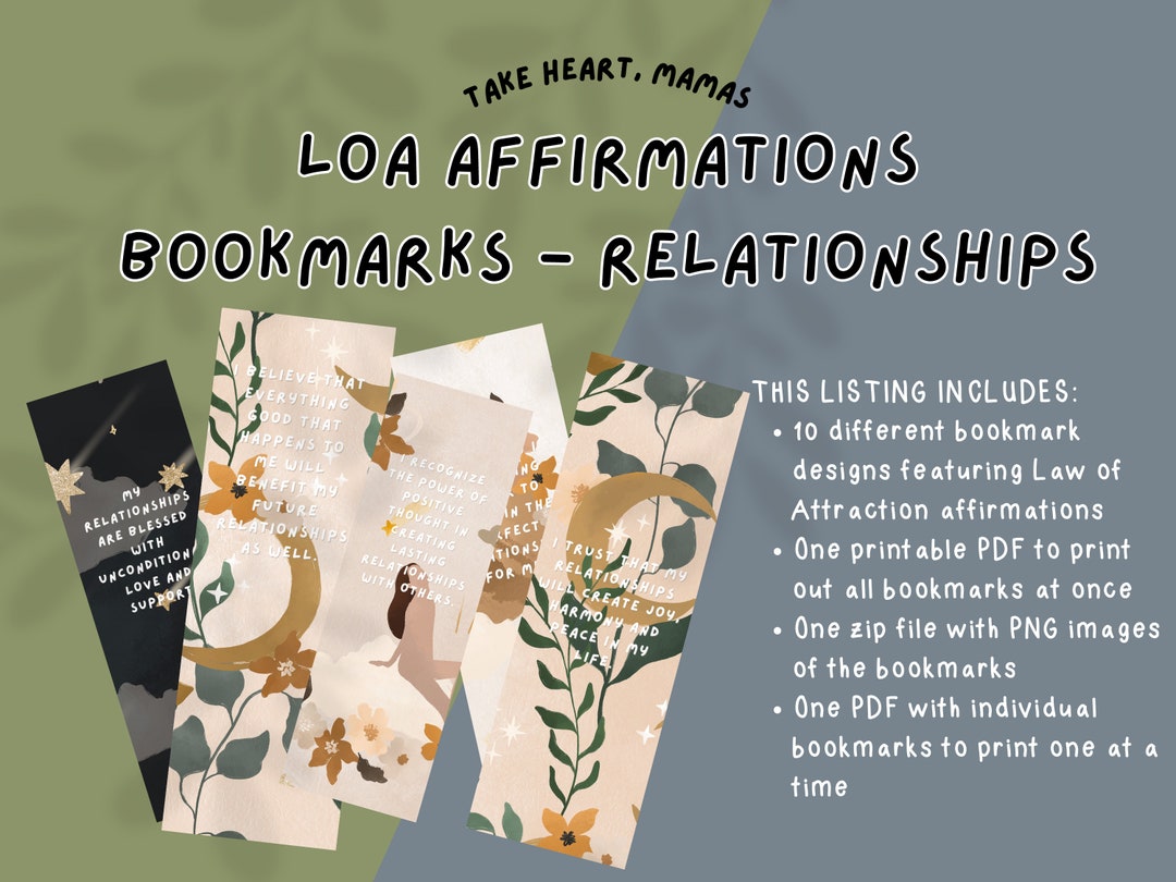 Relationship Affirmations Bookmarks | Law of Attraction Manifestation ...