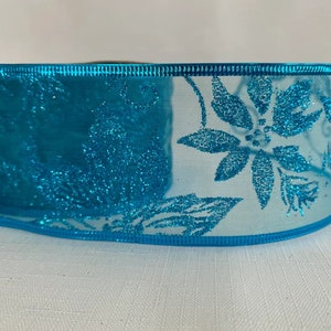 2.5 Sheer Ice Blue Glittered Poinsettia Wired Ribbon 10 Yds - Etsy