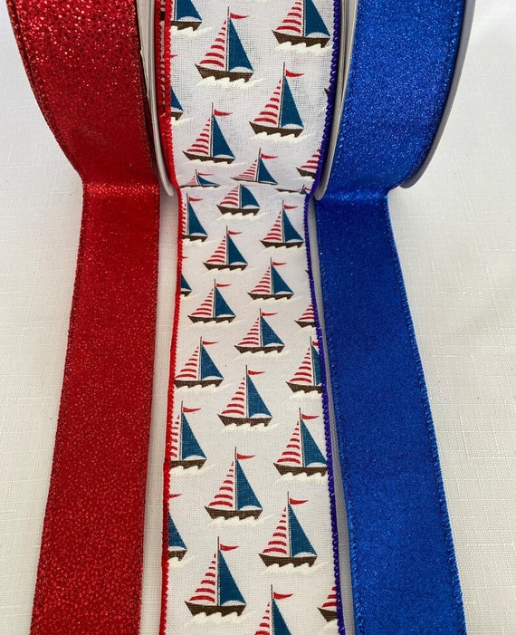 Nautical Red White & Blue Sailboats Bundle Set of 3 Wired | Etsy