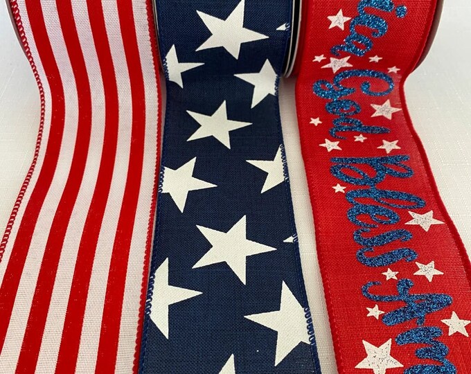 God Bless America Stars & Stripes Patriotic Bundle Set of 3 Wired ...