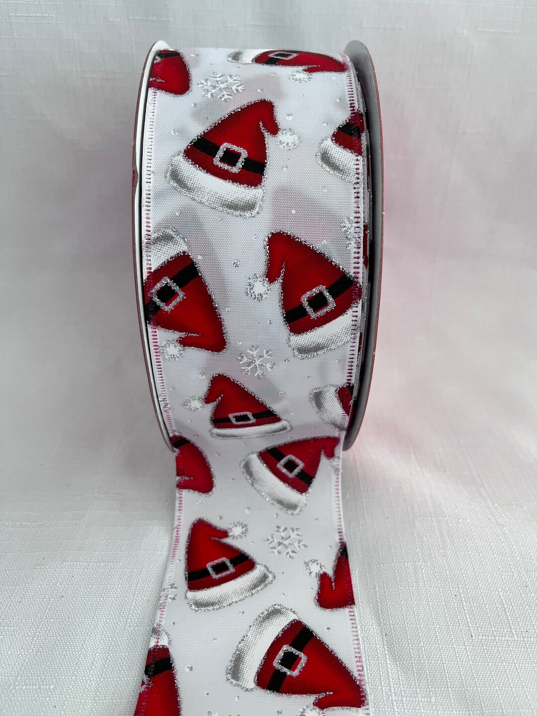 2.5” Whimsical Glitter Santa Hats With Santa Buckle & Snowflakes Wired ...