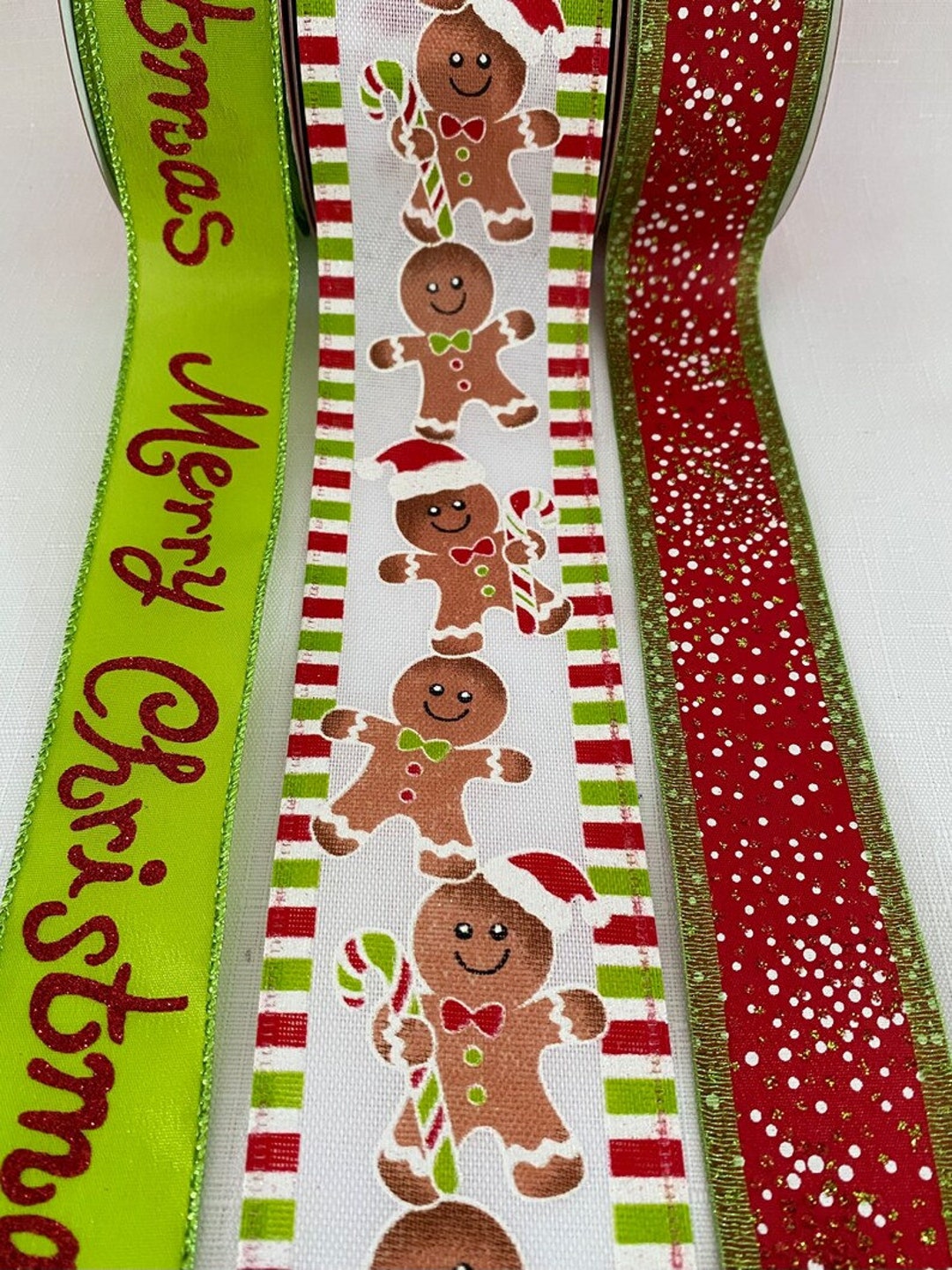 Whimsical Christmas Gingerbread Man Bundle Set of 3 Wired Ribbon 5 Yds ...