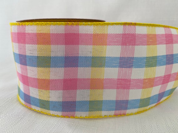 Pink Diagonal Plaid & Pink Glitter Bundle Set of 3 Wired Ribbons 5 yds ...