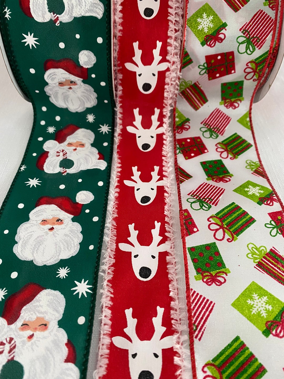 Winking Santa His Reindeer & Christmas Presents Bundle Set of 3 Wired ...