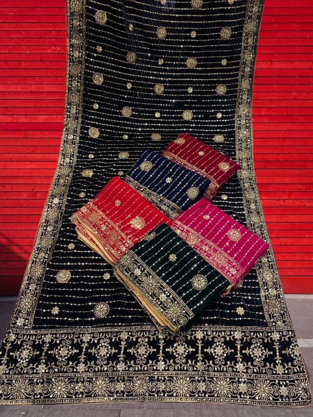 Dupattas Shawls 6 Different Colors Phulkari Velvet Embroidered Dupatta ...