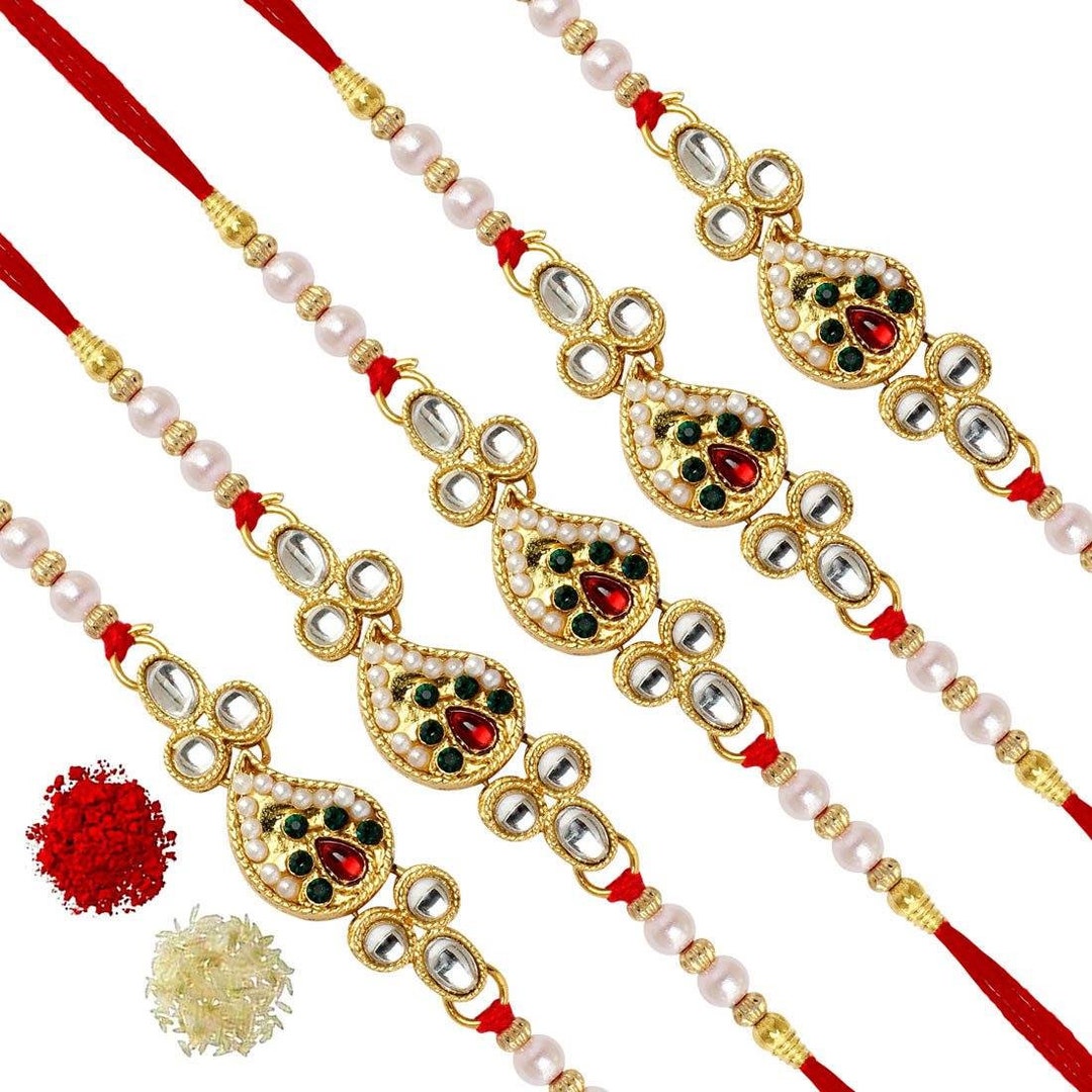 Rakhi, Rakhee, Rakshabandhan Handcrafted Wrist Band, Bracelet Kundan ...